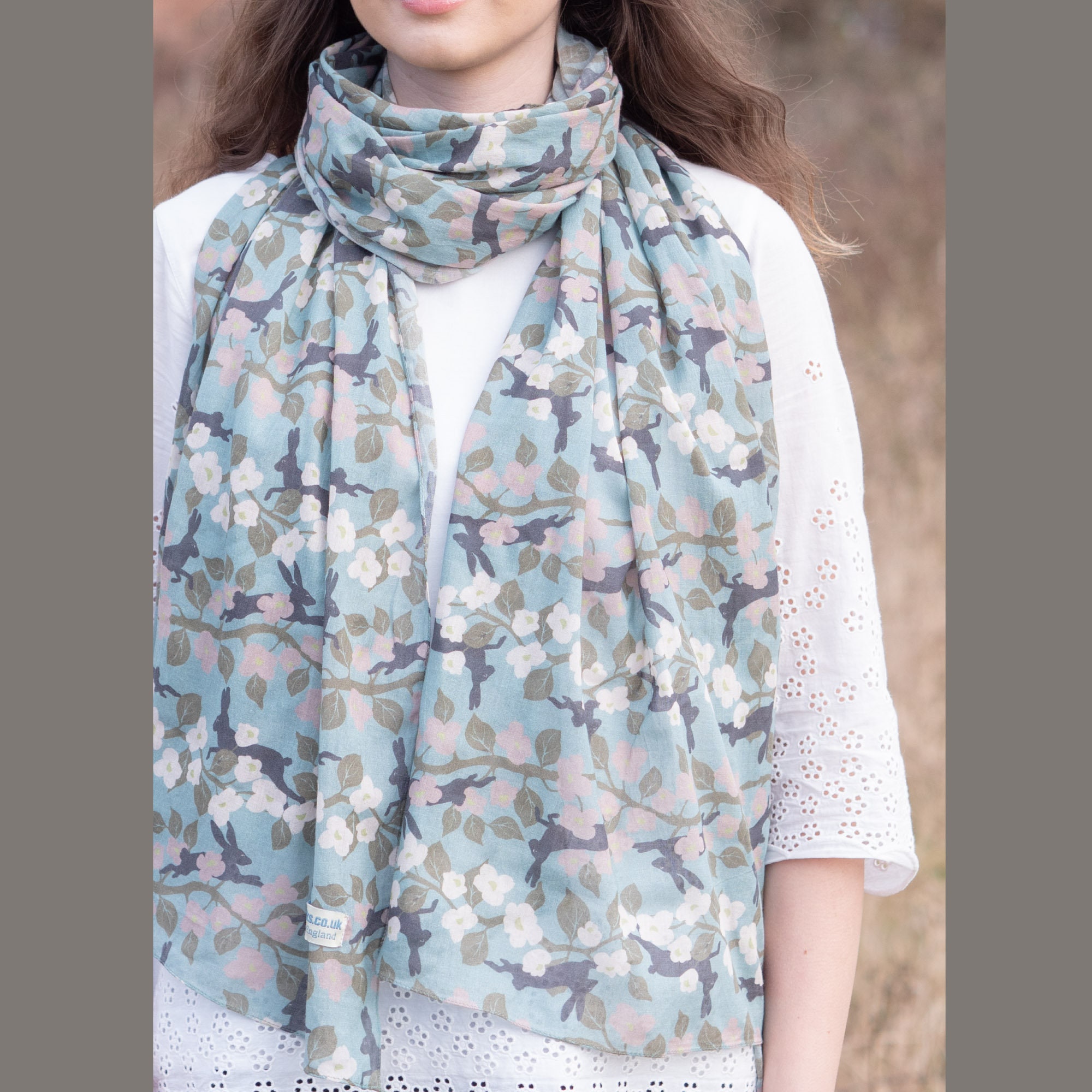 Run Rabbit Blue cotton scarf/ hares scarf/ rabbit/ scarf/ Hare | Etsy