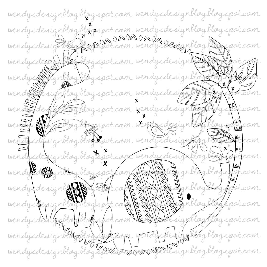 Jungle Animals Digi Stamp: Hand-drawn Elephant, Giraffe (digital ...