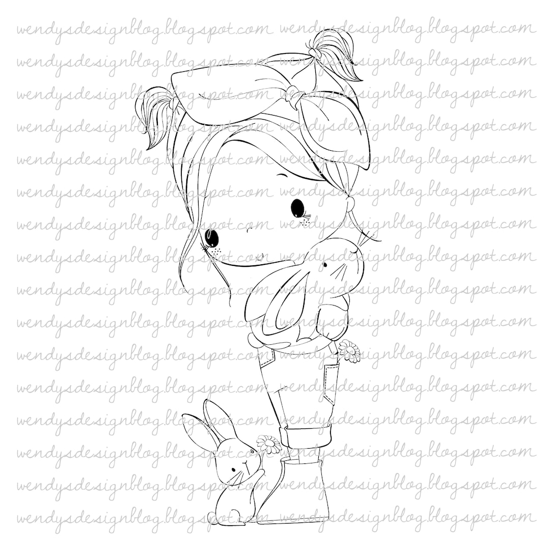 Bunny Hugs Digital Stamp: Black and White Line Art (PDF Pattern) - Etsy