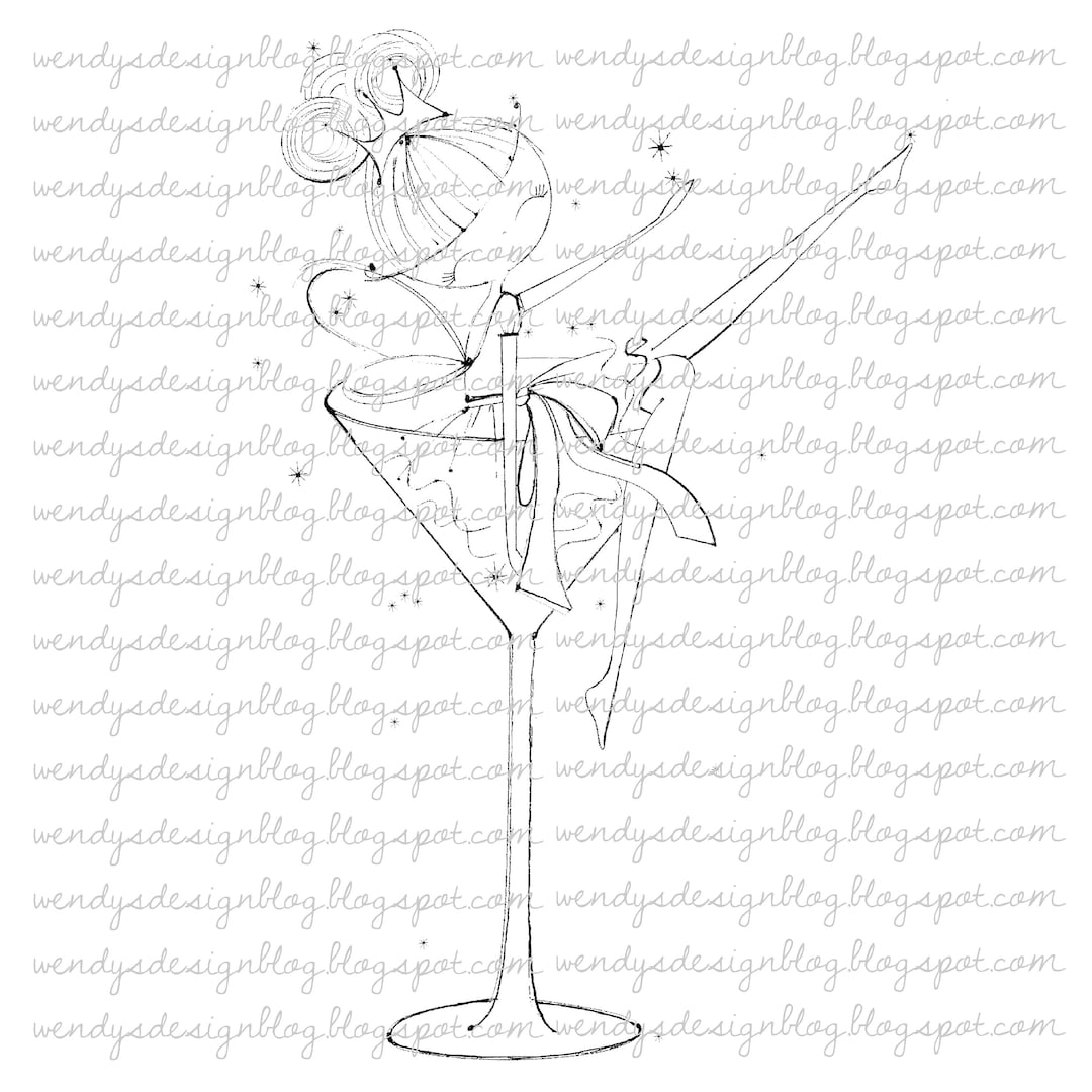 Martini Girl Digi Stamp: Black and White Clipart (digital Download ...