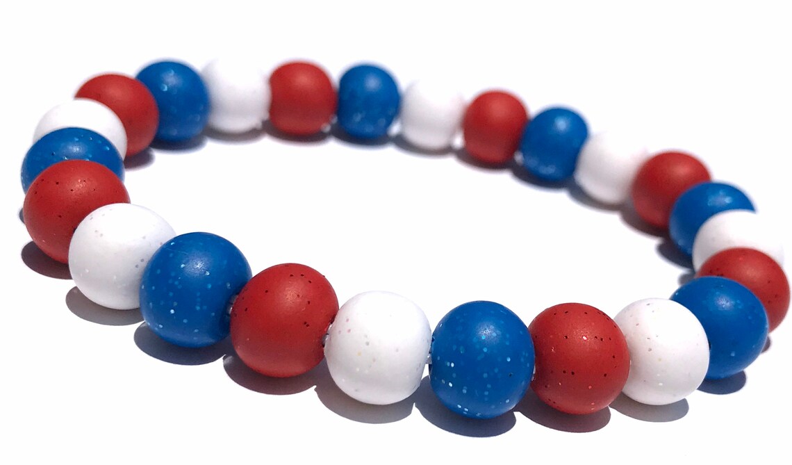 Red White Blue Polymer Clay Bead Braclet Patriotic | Etsy