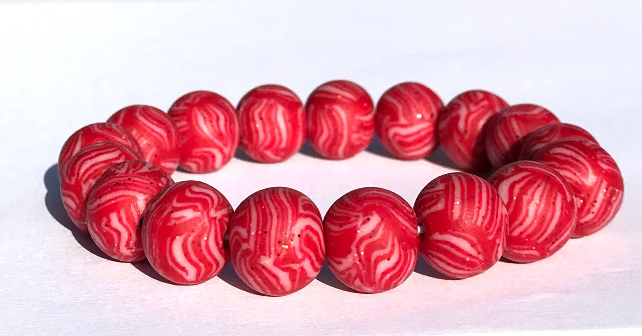 Polymer Clay Bead Bracelet Christmas Beads Candy Cane Red - Etsy