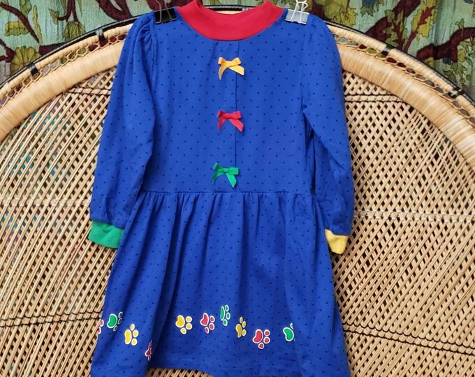80s Paws & Primary Colors Dress by Buster Brown, Girls 5 - Etsy