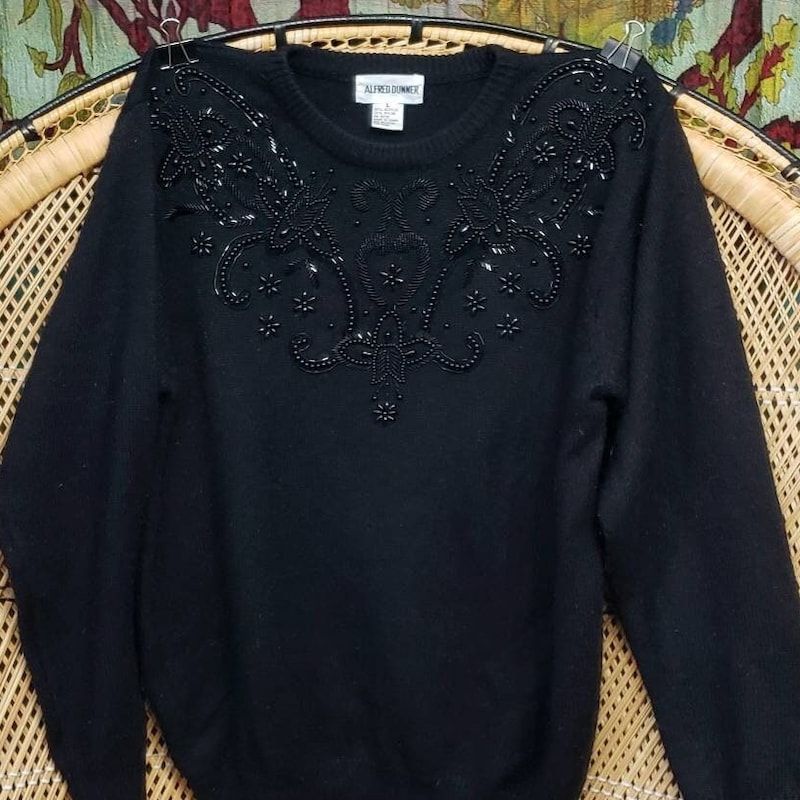Black Beaded Sweater - Etsy