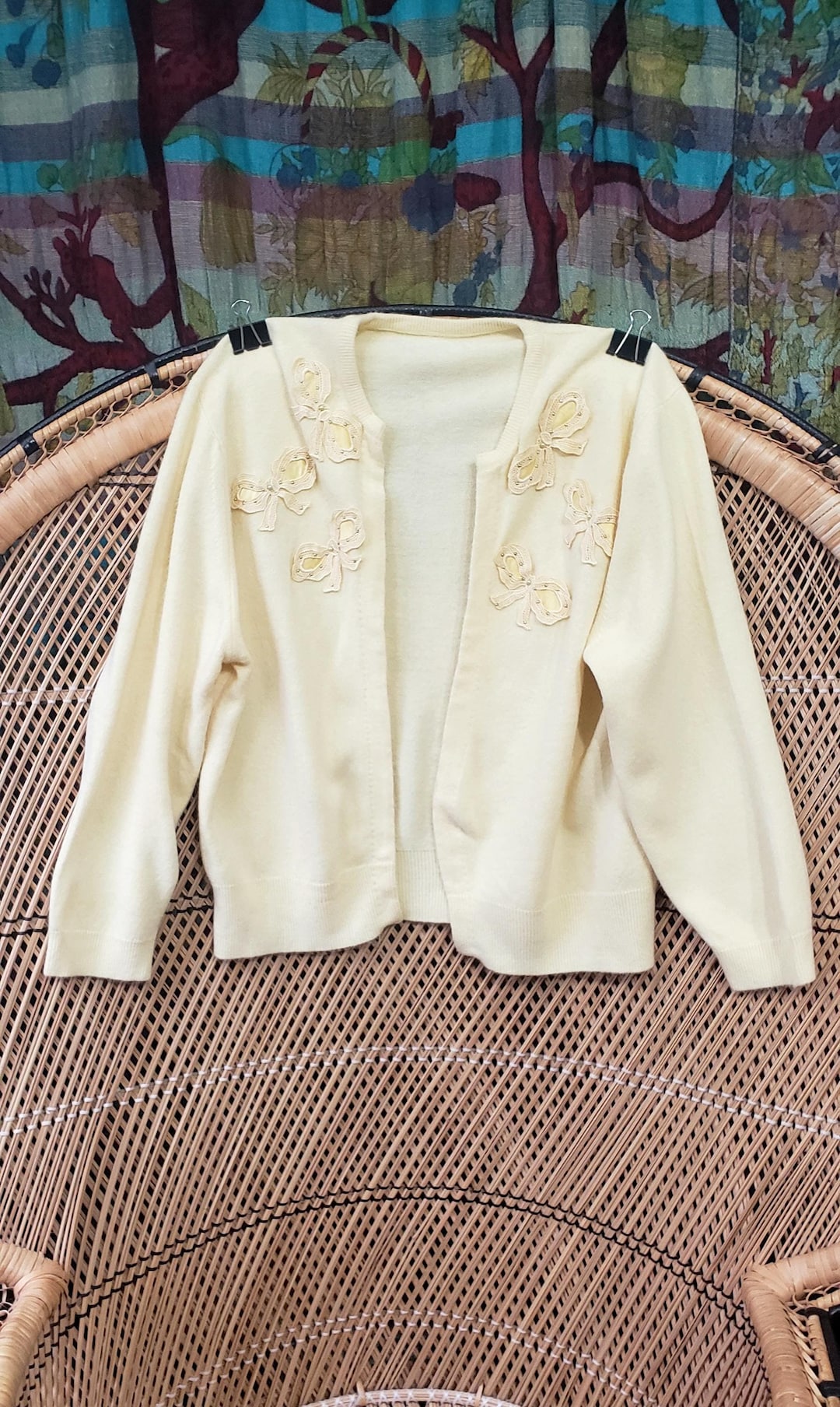 AS IS 50s Yellow Bows Cardigan, M - Etsy