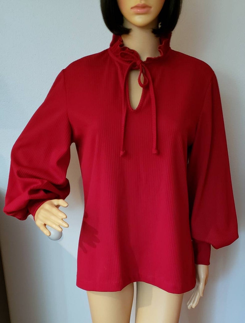 70s Ruffle Keyhole Collar Blouse by Aldens Fashions, LG - Etsy