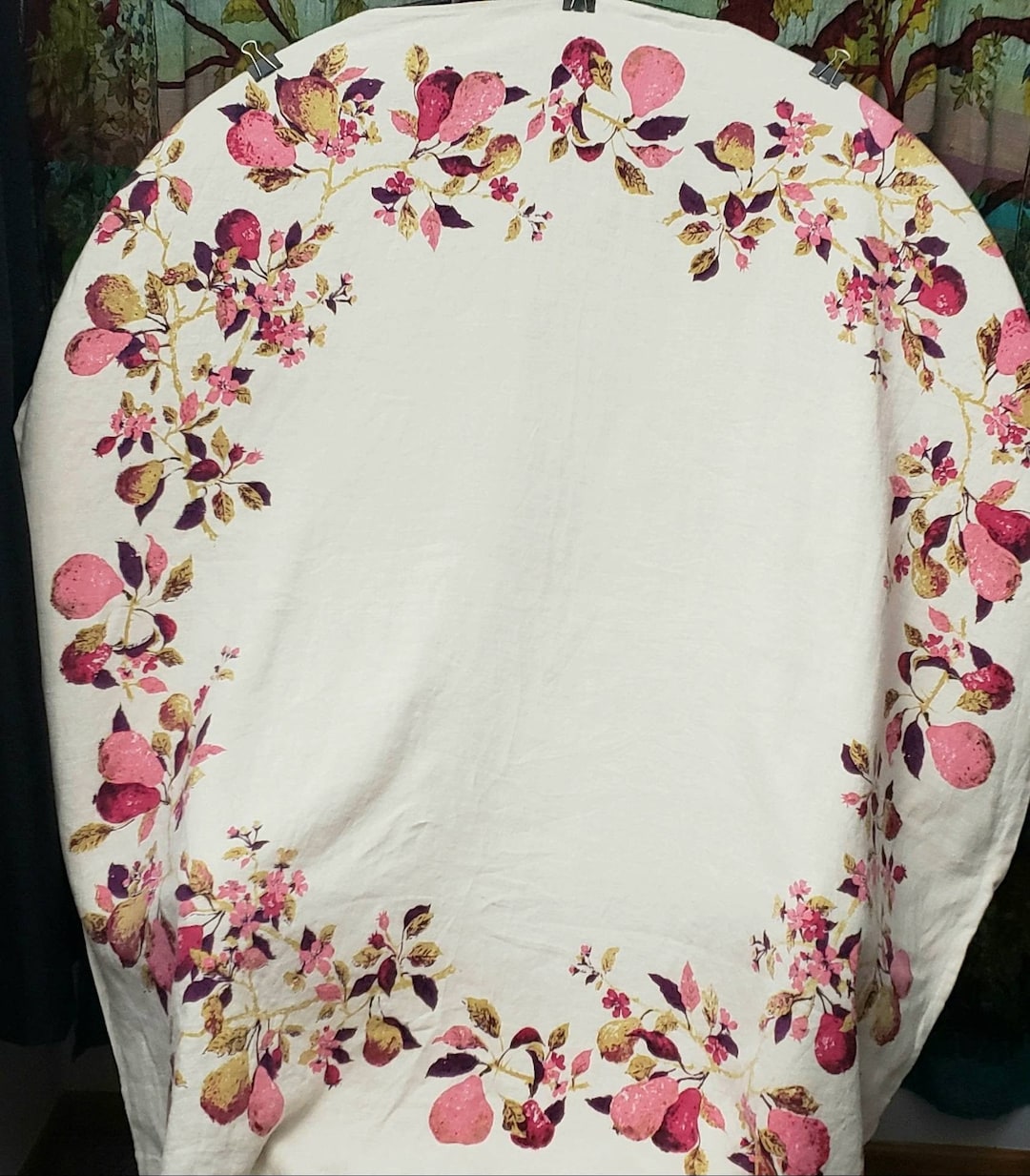 60s Pears Linen Tablecloth by Luther Travis, Vintage Linen Tablecloth ...