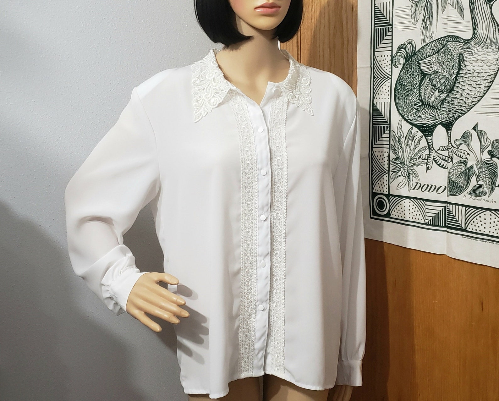 90s Sheer White Blouse With Beaded Collar by Kathy Chi, 14 - Etsy