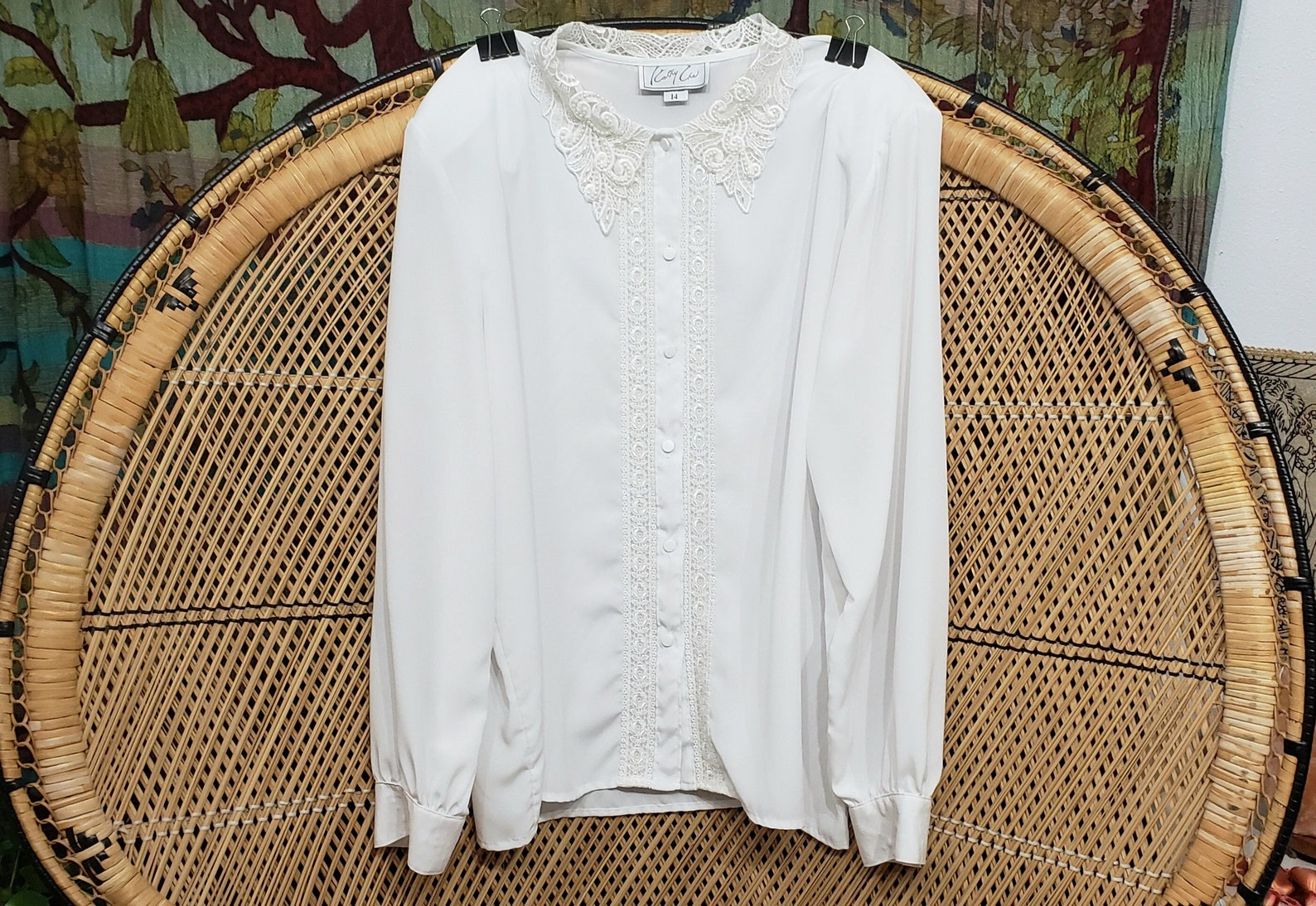 90s Sheer White Blouse With Beaded Collar by Kathy Chi, 14 - Etsy