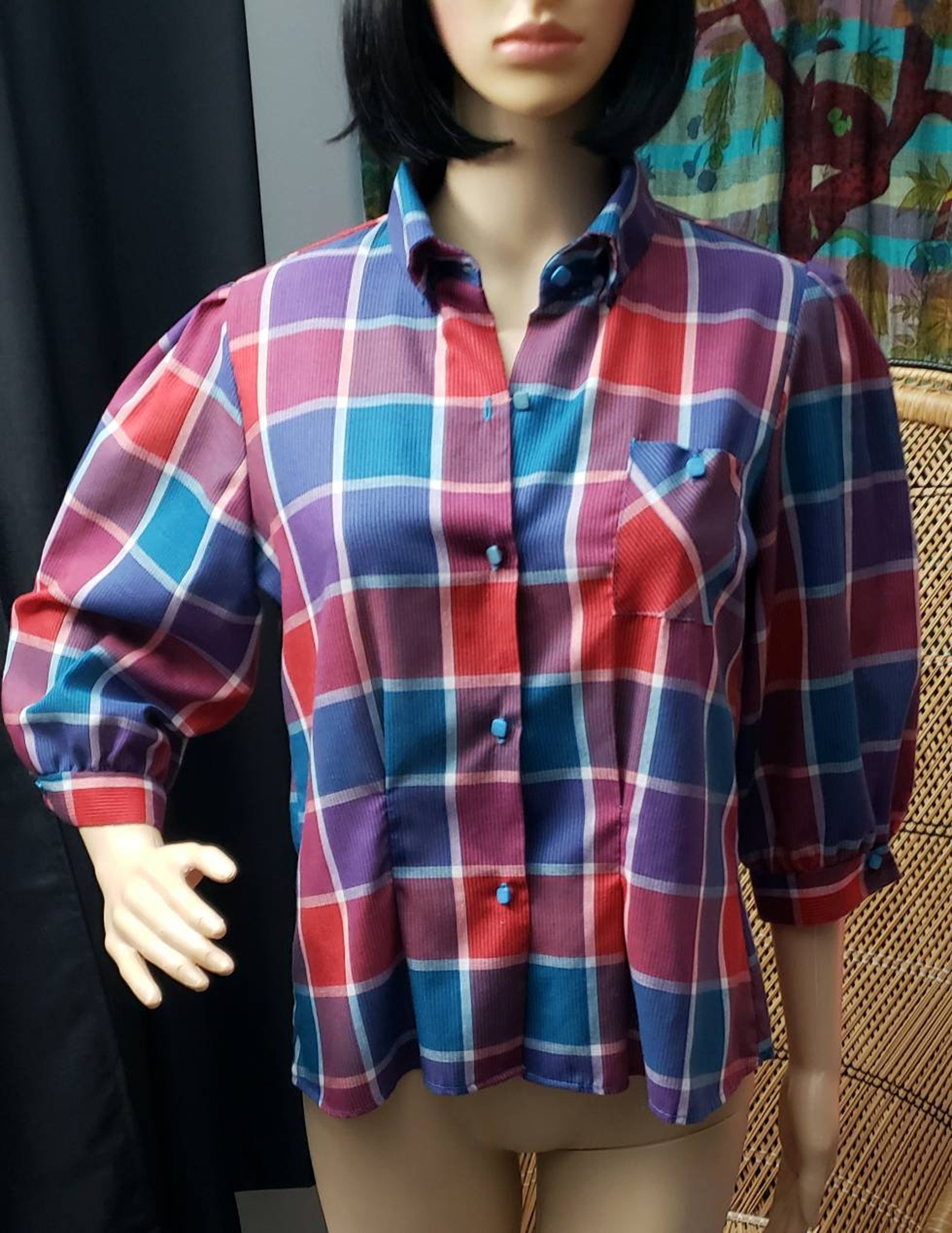 70s Women's Check Button-down Shirt by Topson Downs, MD - Etsy