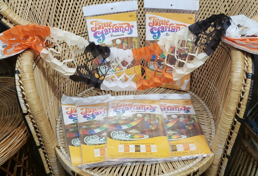 70s Halloween Tissue Garlands by Dennison Set of 7 in Original ...