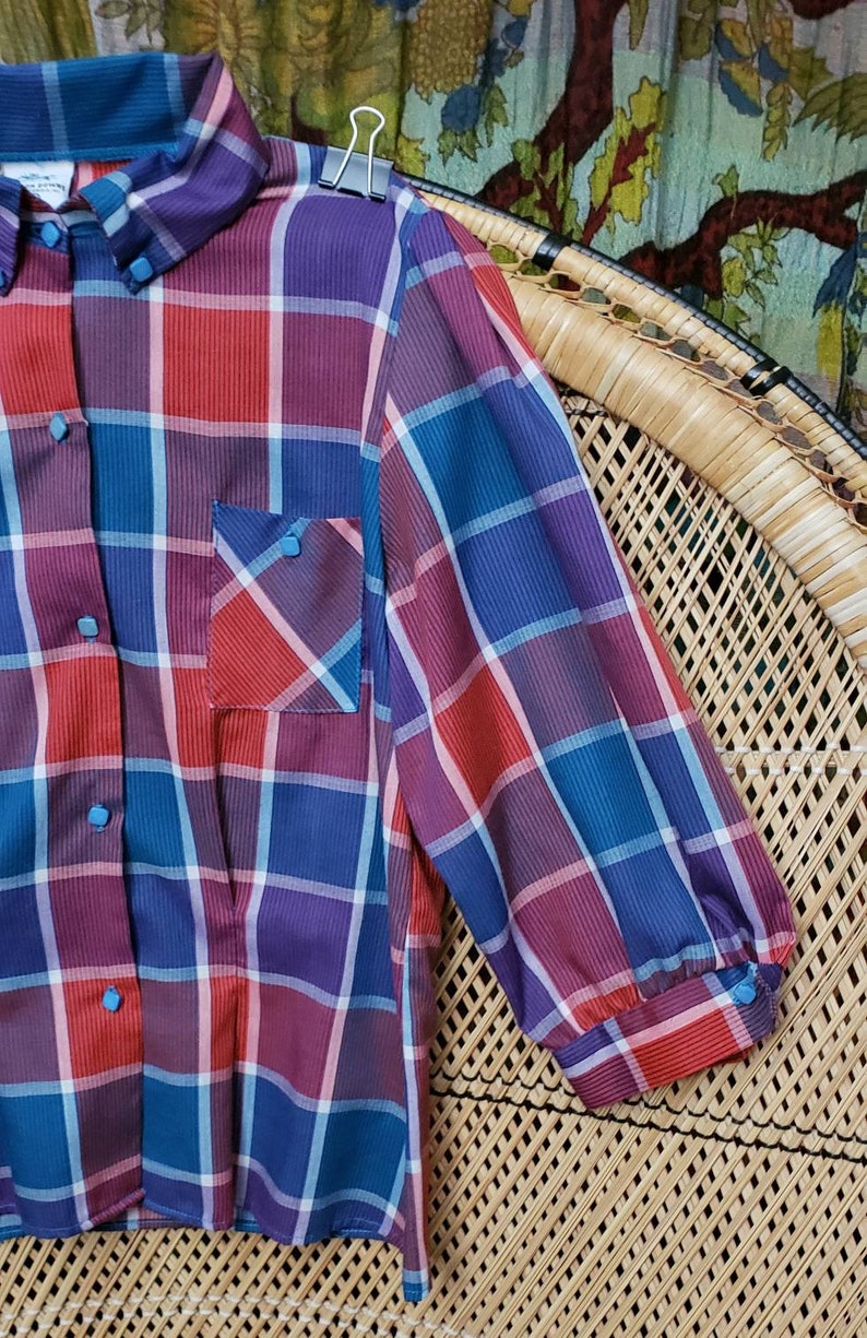 70s Women's Check Button-down Shirt by Topson Downs, MD - Etsy