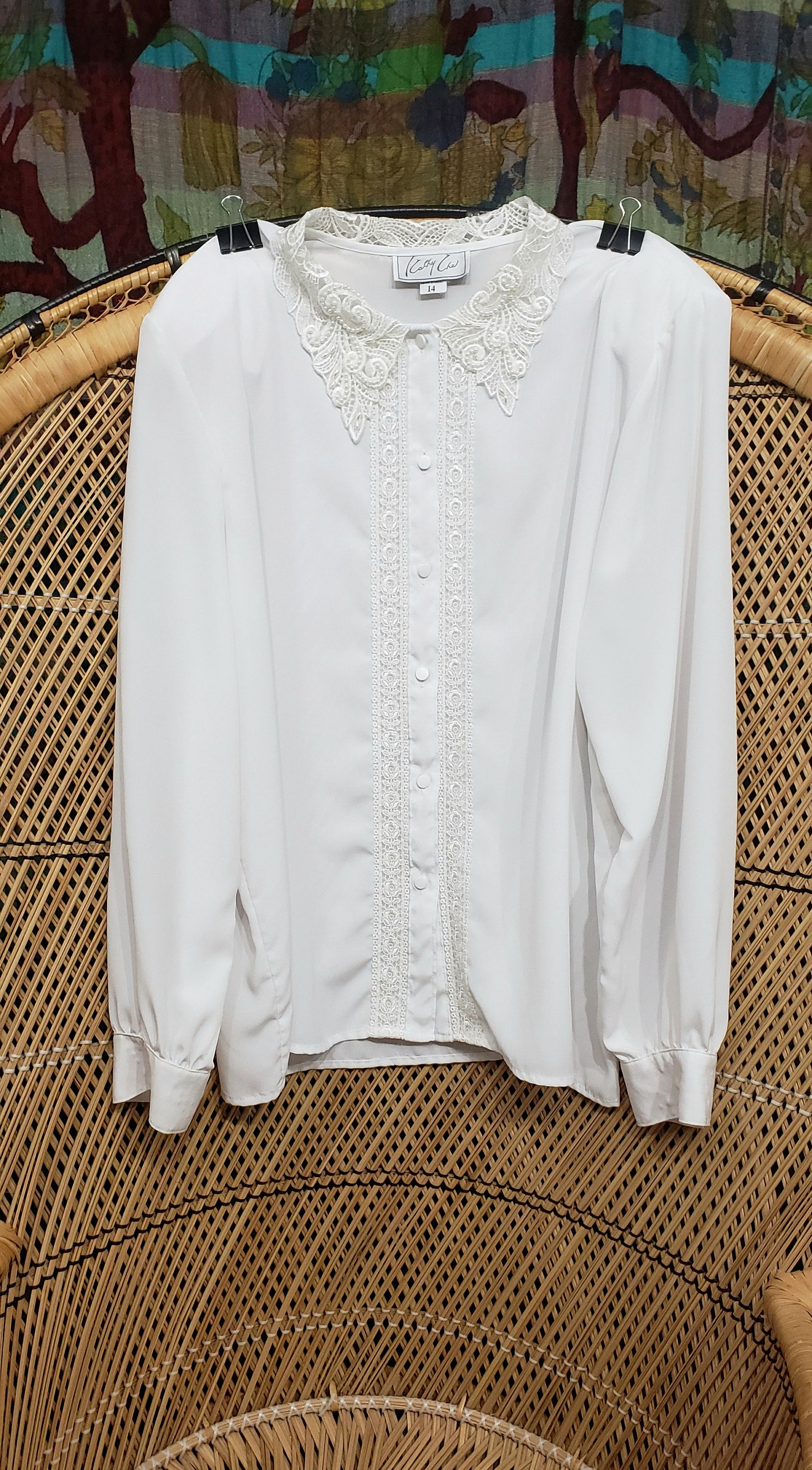 90s Sheer White Blouse With Beaded Collar by Kathy Chi, 14 - Etsy
