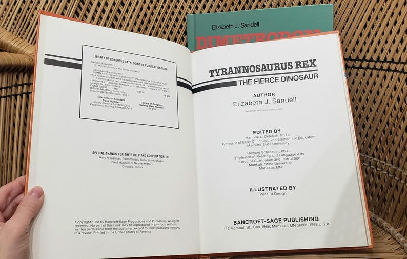 80s Dinosaur Books by Elizabeth J. Sandell Set of 2: Tyrannosaurus Rex ...