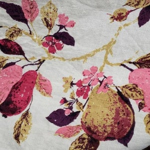 60s Pears Linen Tablecloth by Luther Travis, Vintage Linen Tablecloth ...