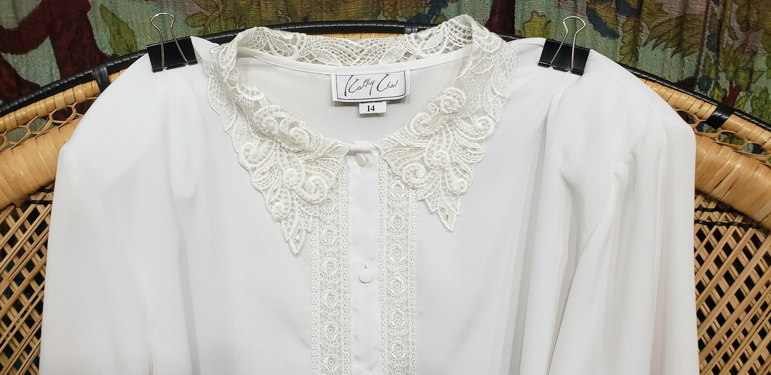90s Sheer White Blouse With Beaded Collar by Kathy Chi, 14 - Etsy