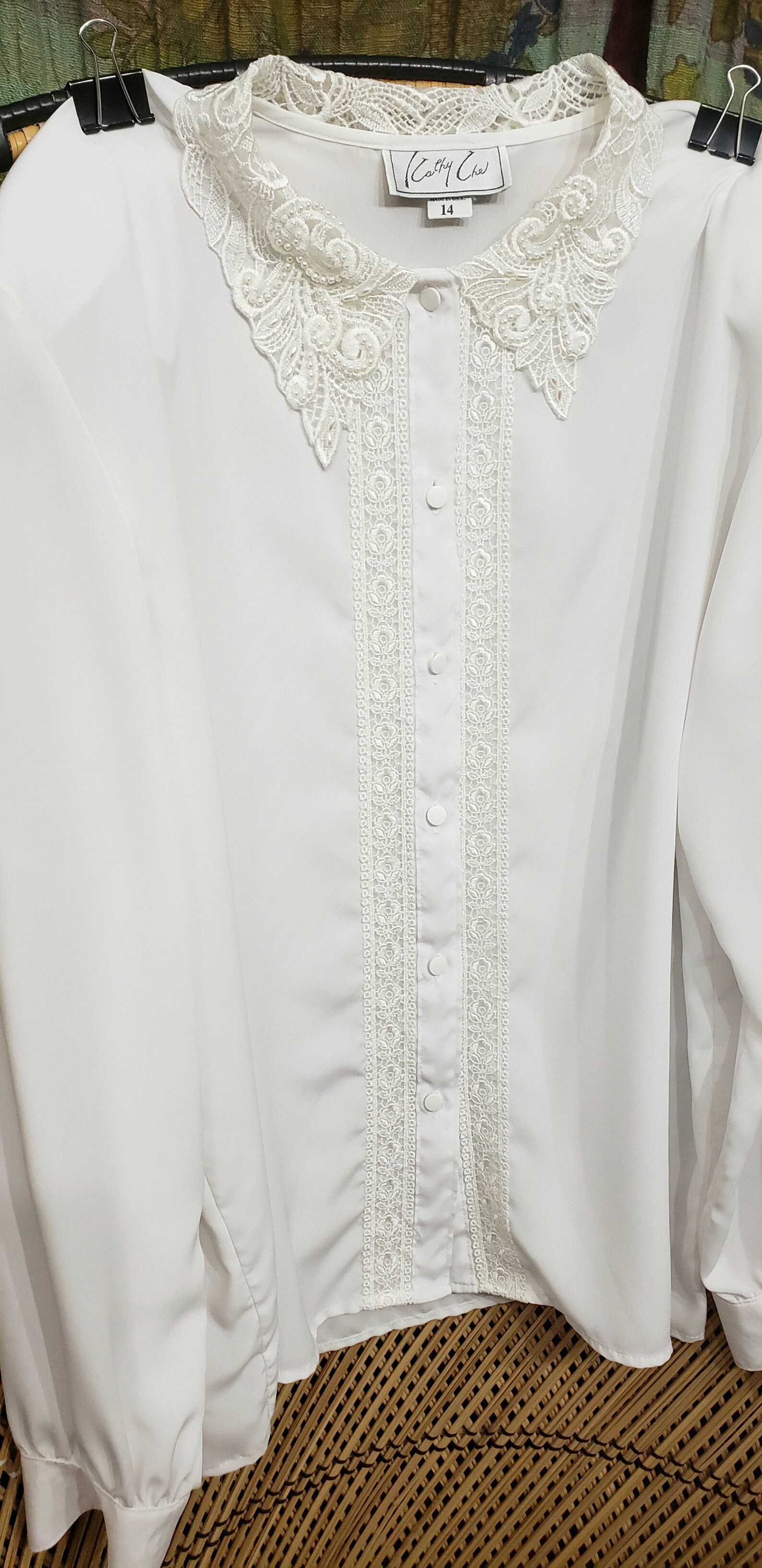 90s Sheer White Blouse With Beaded Collar by Kathy Chi, 14 - Etsy