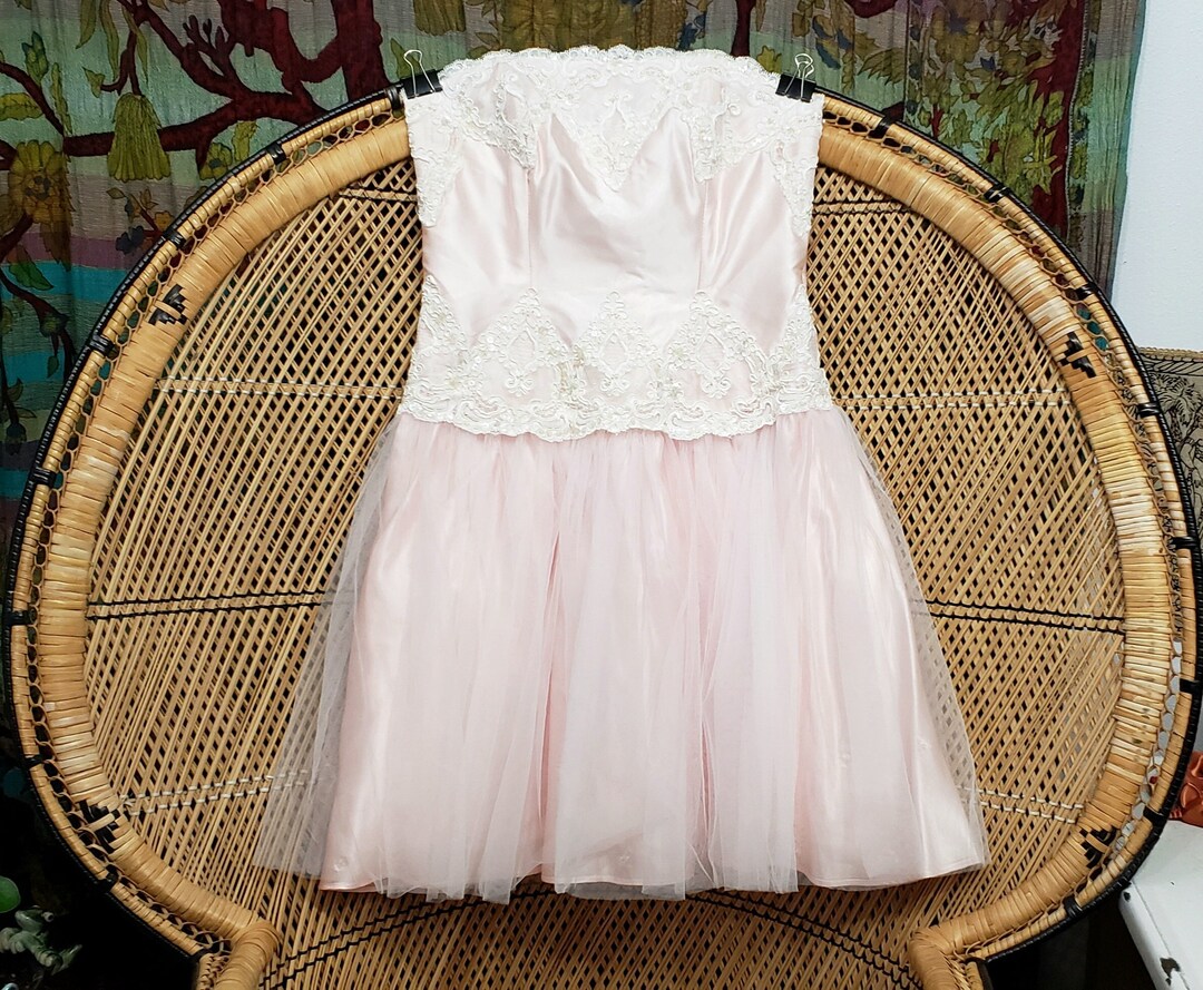 90s Pastel Pink Strapless Chiffon Dress With Sequins, 7/8 - Etsy