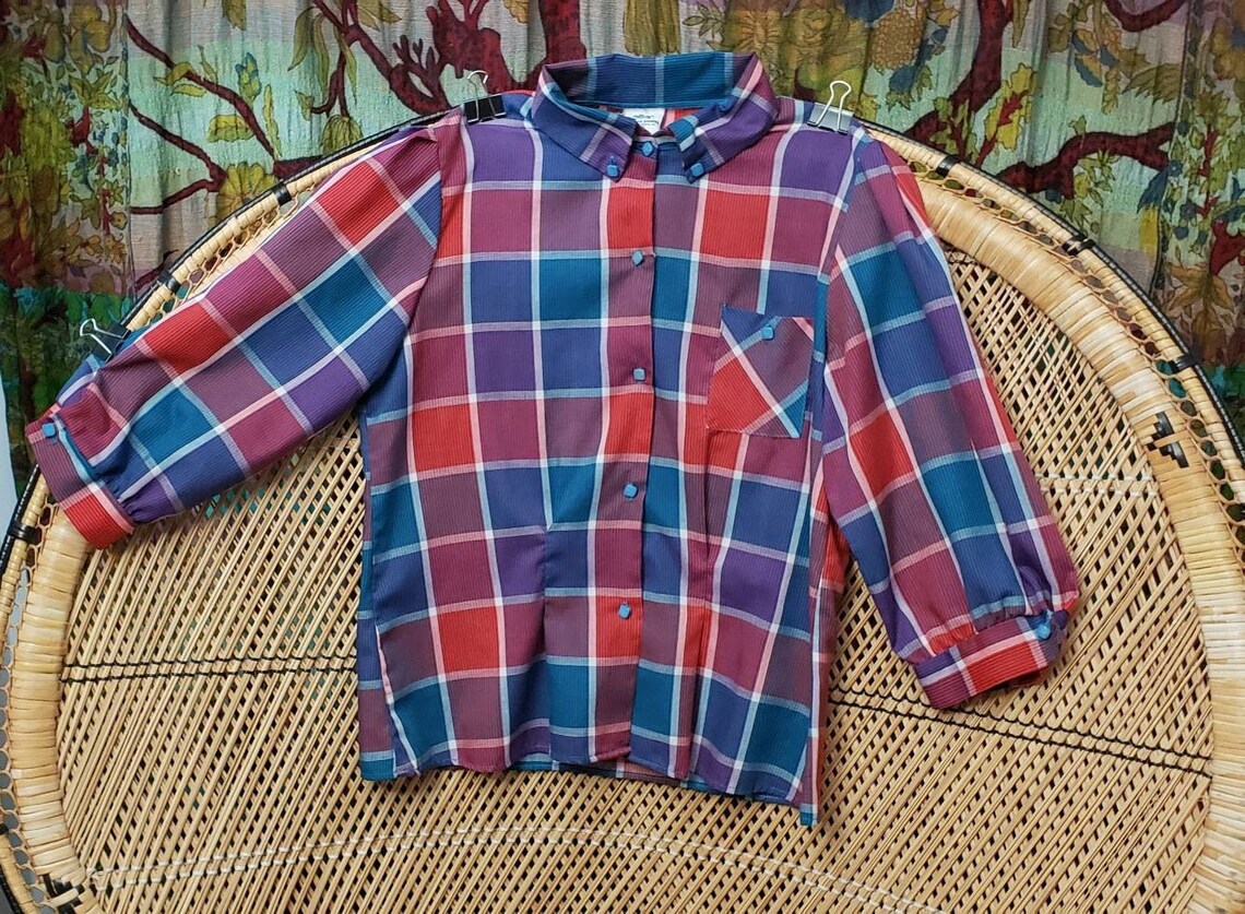 70s Women's Check Button-down Shirt by Topson Downs MD - Etsy
