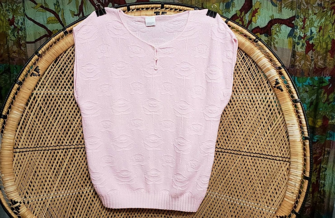Vintage Pink Floral Sweater Vest by Honors Plus - Etsy