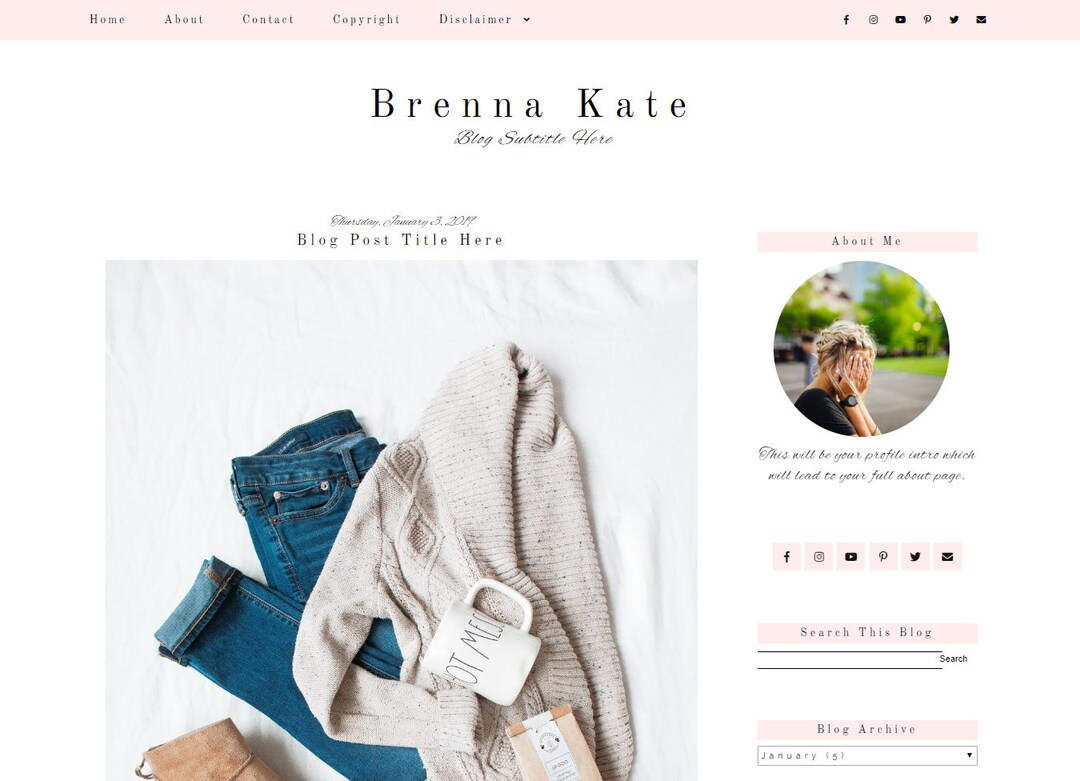 Pink Blogger Template - Feminine Blogger Template - Premade Blogger ...