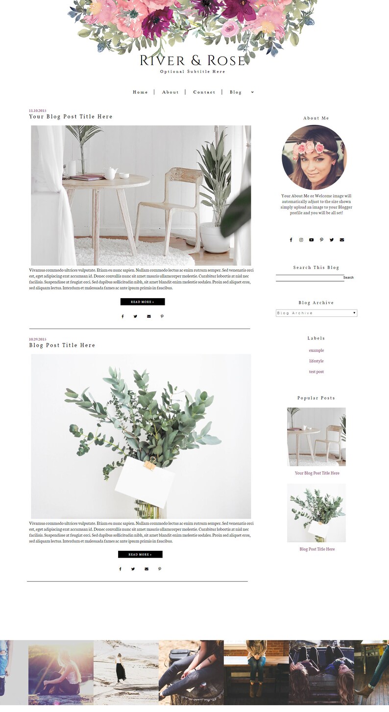 Flower Blogger Theme - Feminine Blog Template - Mobile Responsive ...