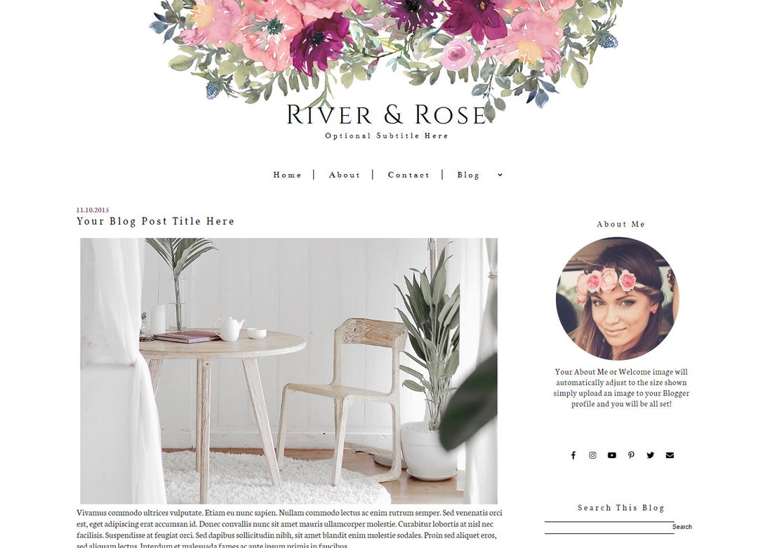 Flower Blogger Theme - Feminine Blog Template - Mobile Responsive ...