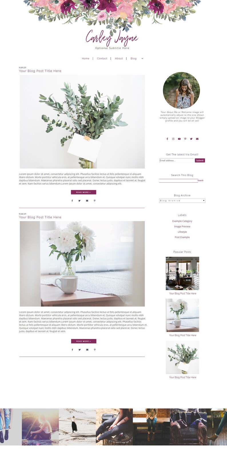 Flower Blogger Theme - Pink Blog Template - Mobile Responsive Blogger ...