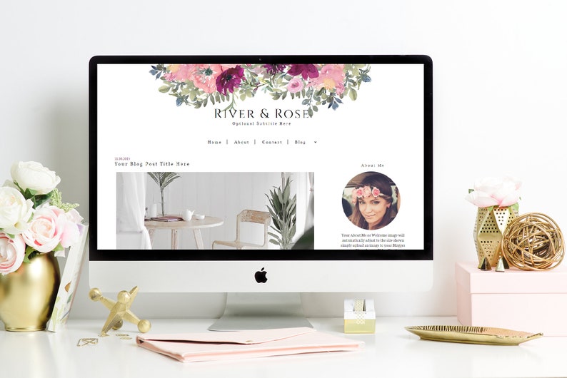 Flower Blogger Theme - Feminine Blog Template - Mobile Responsive ...