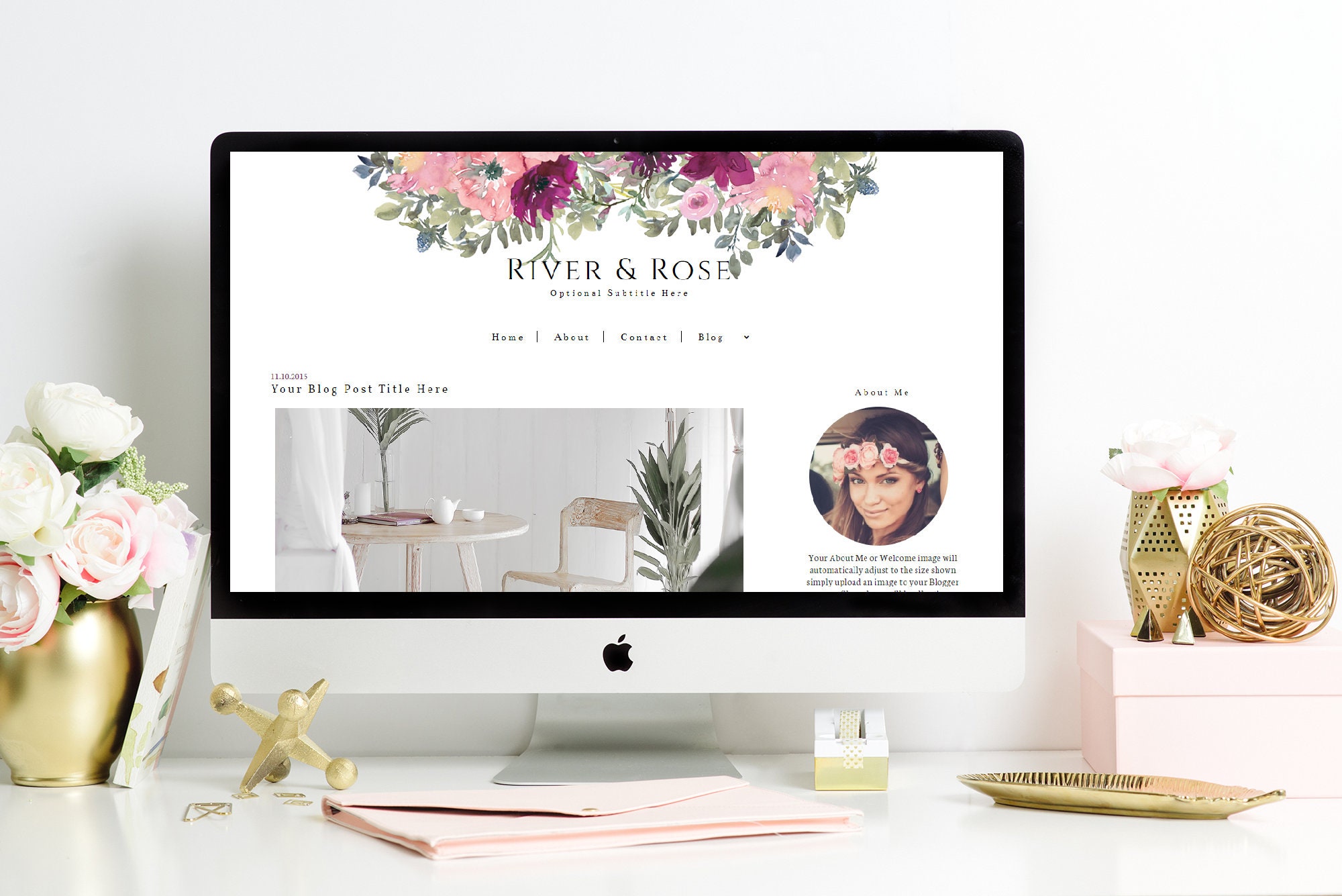 Flower Blogger Theme - Feminine Blog Template - Mobile Responsive ...