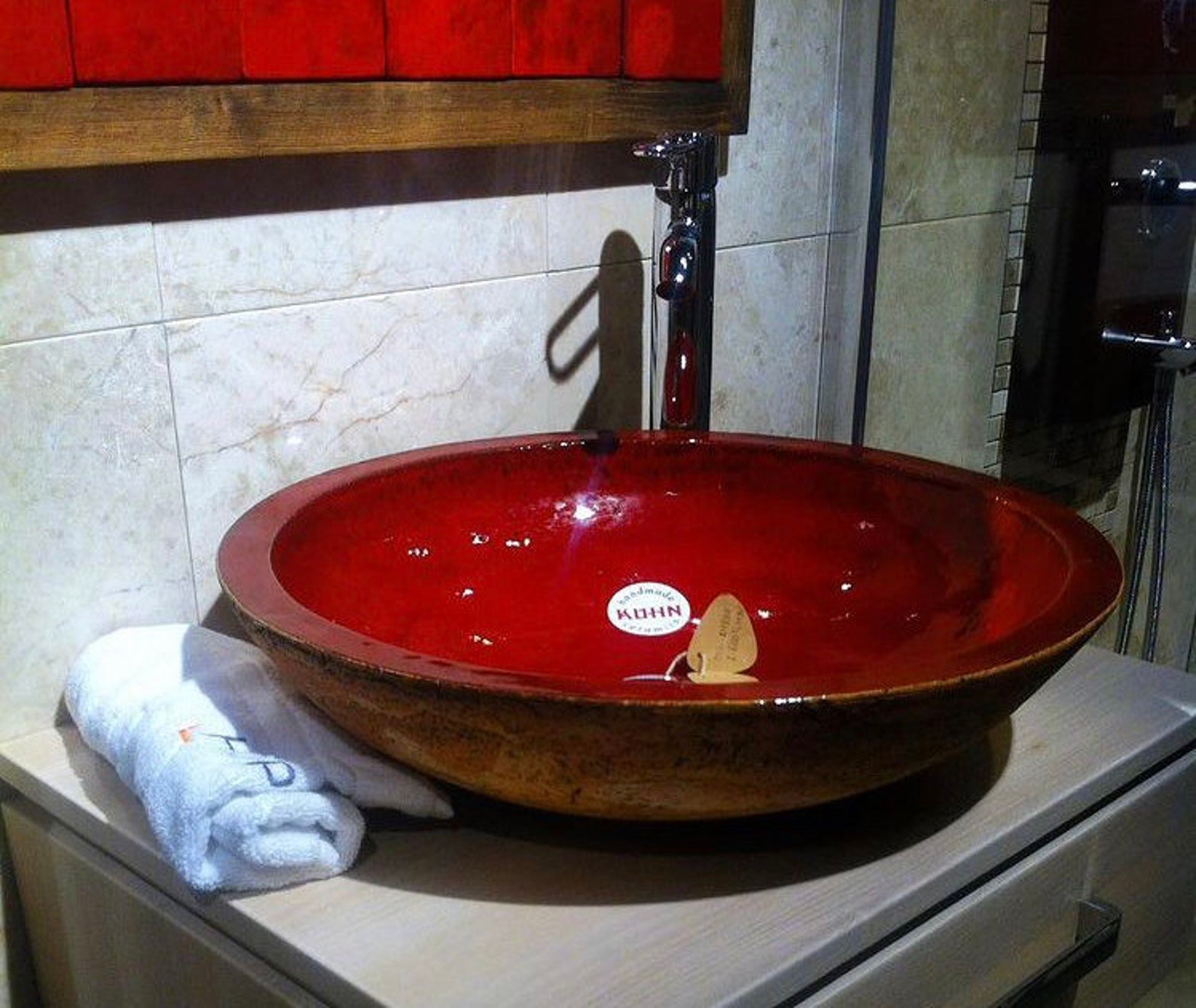 Round Handmade Ceramic Sink – Vibrant Red – Chamotte Clay – Unique Wash ...