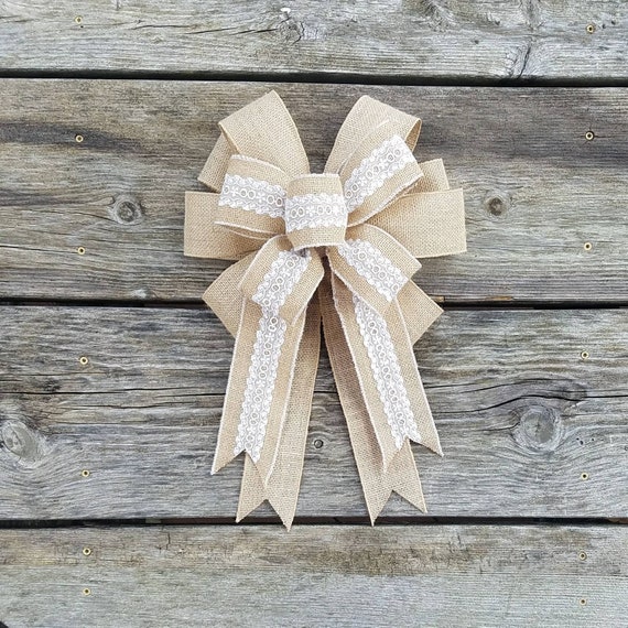 Big Burlap Wreath Bow With Lace Burlap Bow 12 Inch Burlap | Etsy