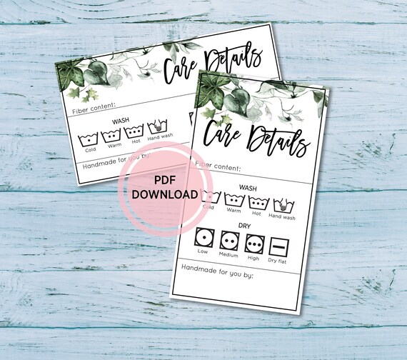 PRINTABLE Care Instructions Card Care Tags for Handmade - Etsy