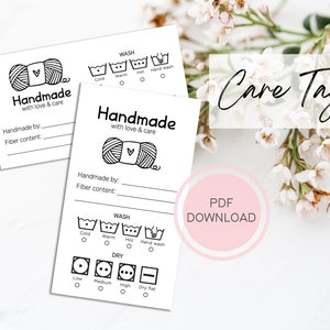 PRINTABLE Handmade Care Tags for Handmade Items Hand Knit - Etsy