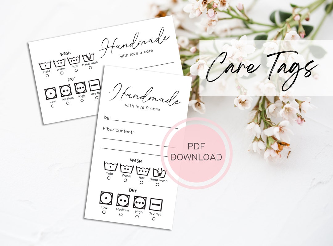 DOWNLOADABLE Care Tags, PRINTABLE Care Instructions Card, Care Tags for ...