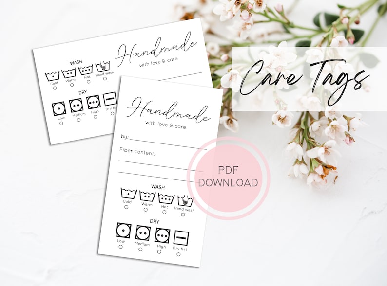 DOWNLOADABLE Care Tags PRINTABLE Care Instructions Card Care - Etsy