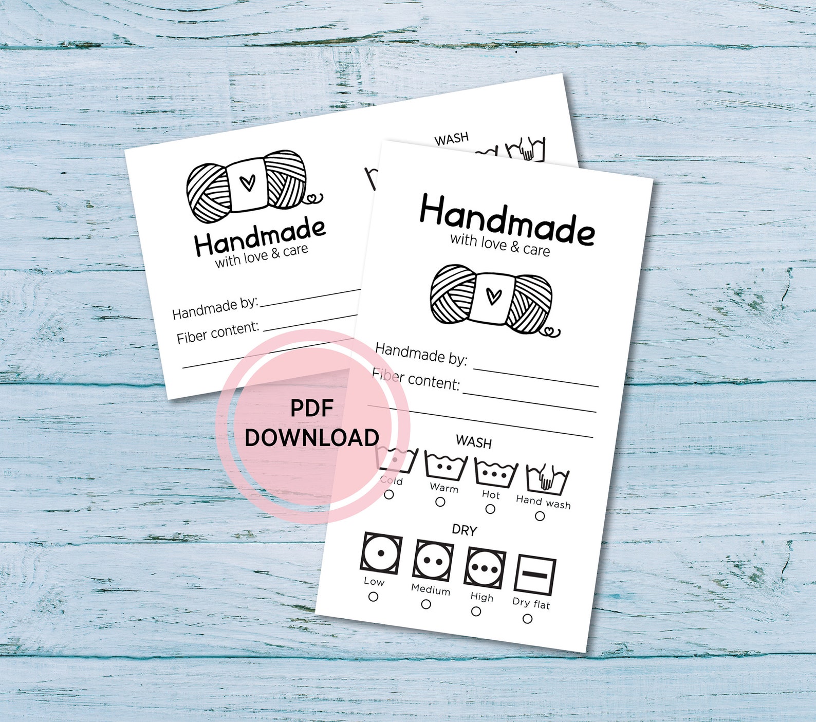 PRINTABLE Handmade Care Tags for Handmade Items Hand Knit - Etsy