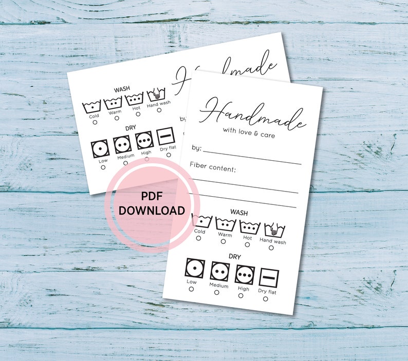 DOWNLOADABLE Care Tags PRINTABLE Care Instructions Card Care - Etsy