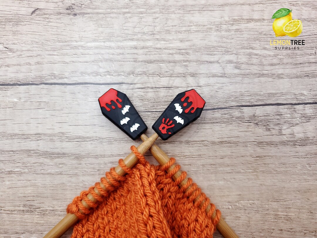 Coffin Halloween Knitting Needle Stitch Stoppers Fall Point Protectors ...