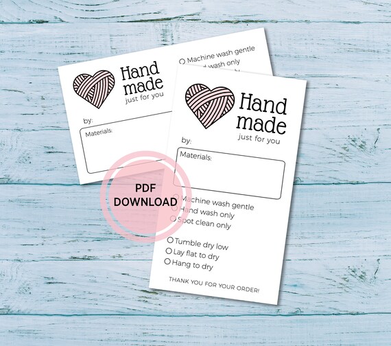 PRINTABLE Care Cards for Handmade Items DOWNLOADABLE Care - Etsy