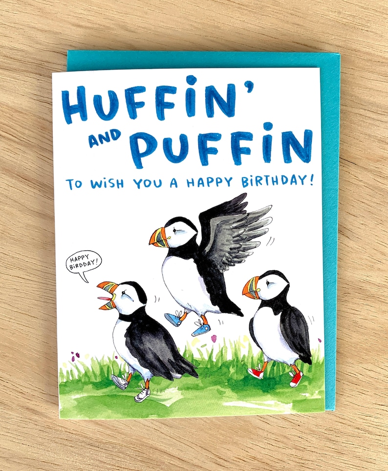 Huffin' and Puffin Bird Happy Birthday Card - Etsy