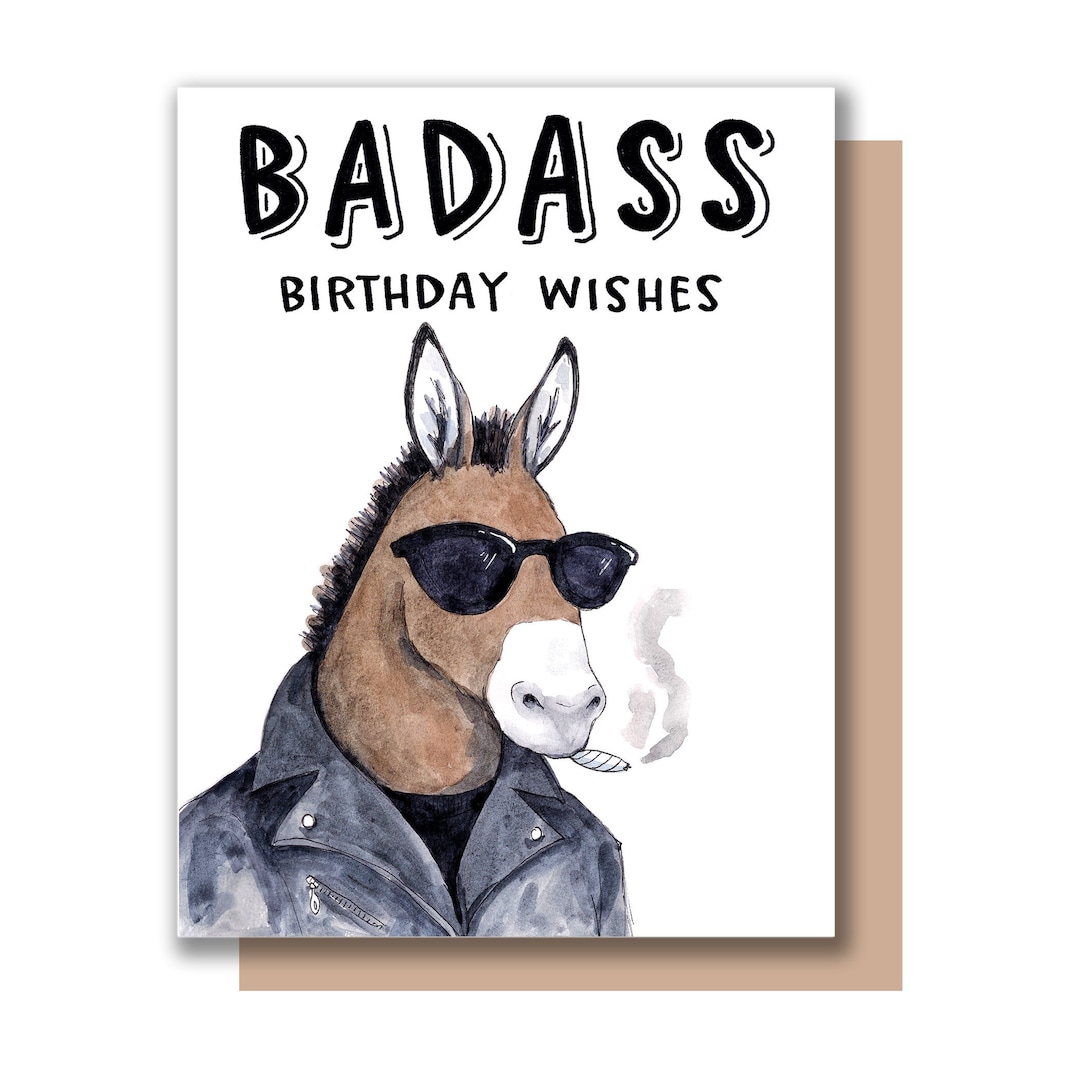 Badass Birthday Wishes Donkey Happy Birthday Card - Etsy