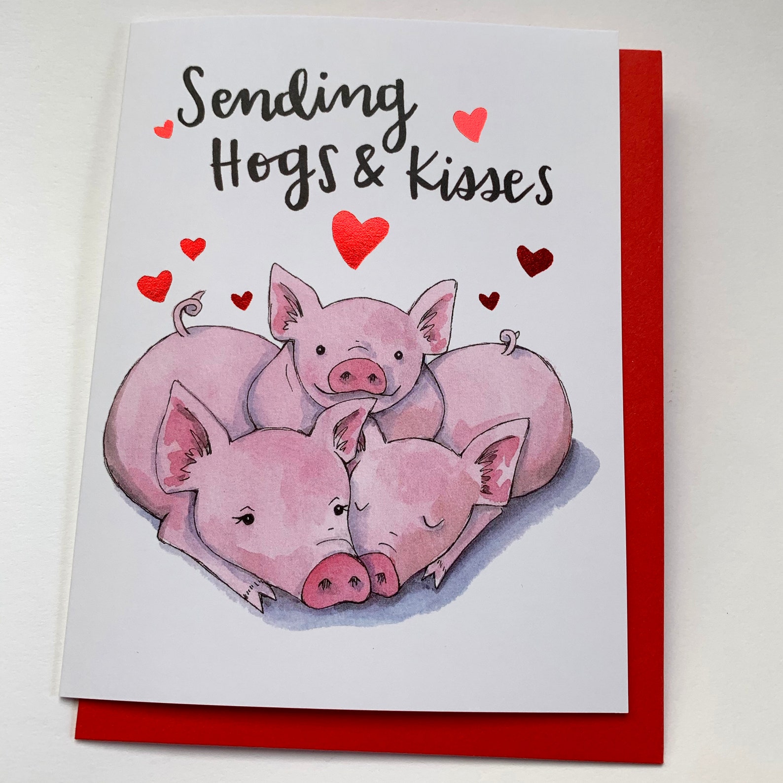 Sending Hogs and Kisses Cute Pigs Red Foil Valentine Love Card - Etsy