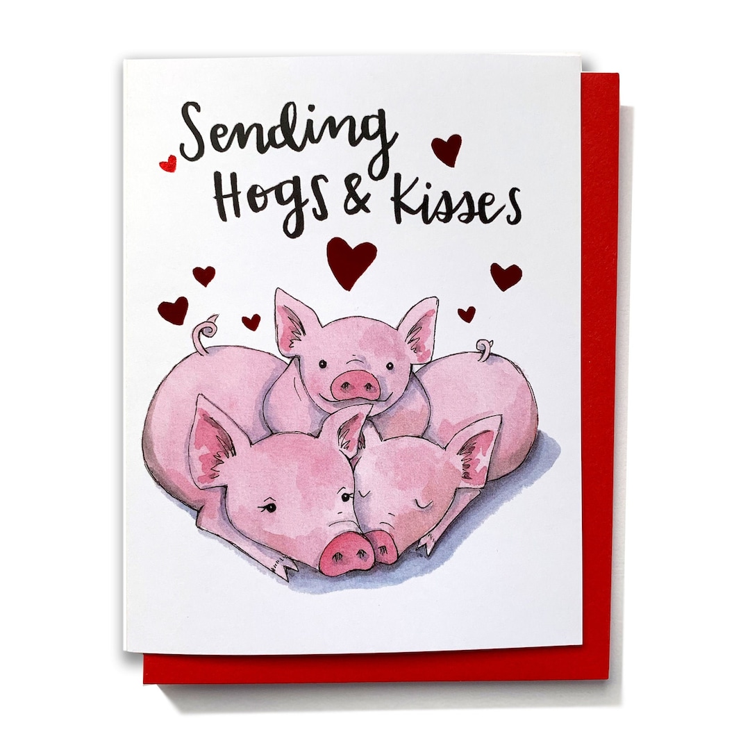 Sending Hogs and Kisses Cute Pigs Red Foil Valentine Love Card - Etsy