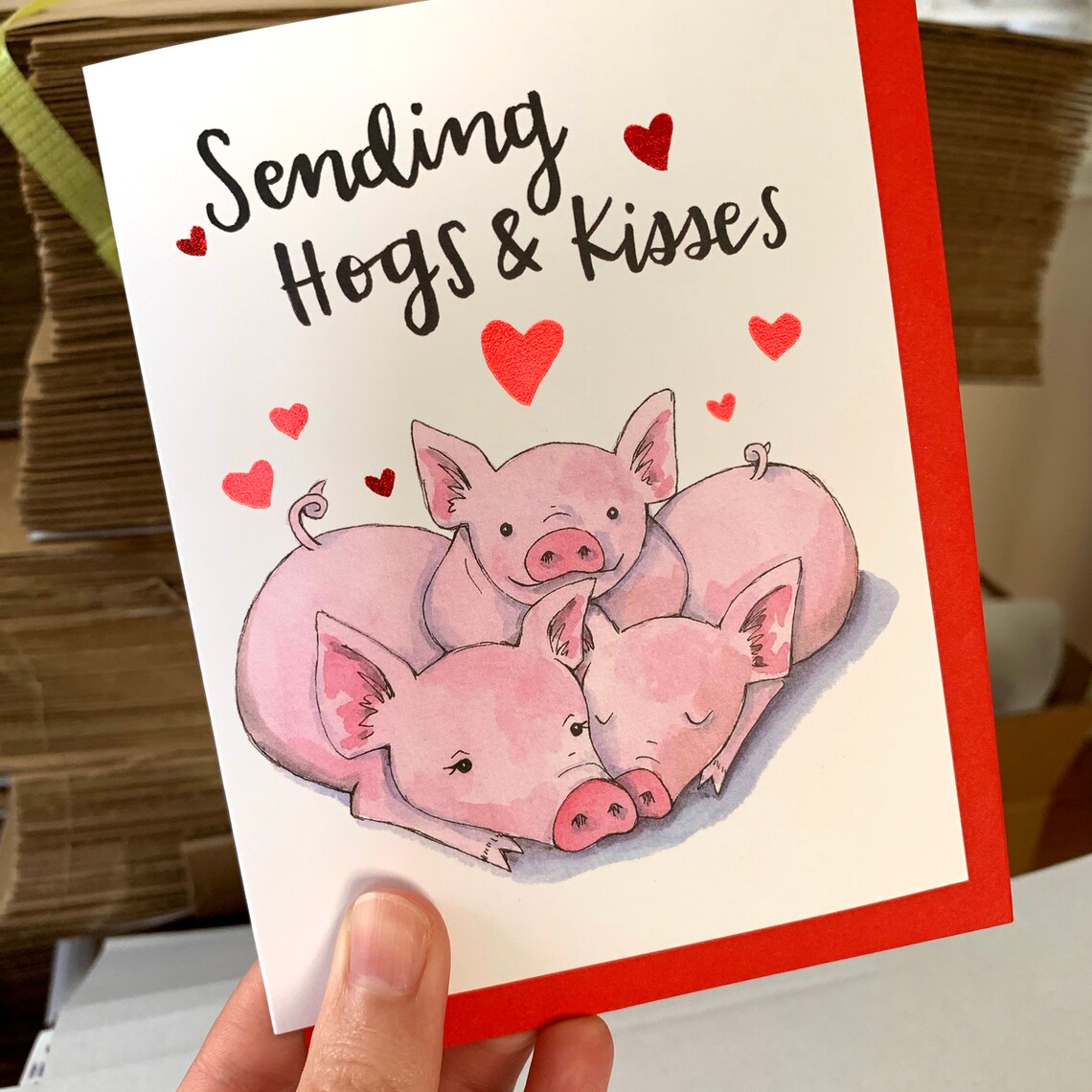 Sending Hogs and Kisses Cute Pigs Red Foil Valentine Love Card - Etsy