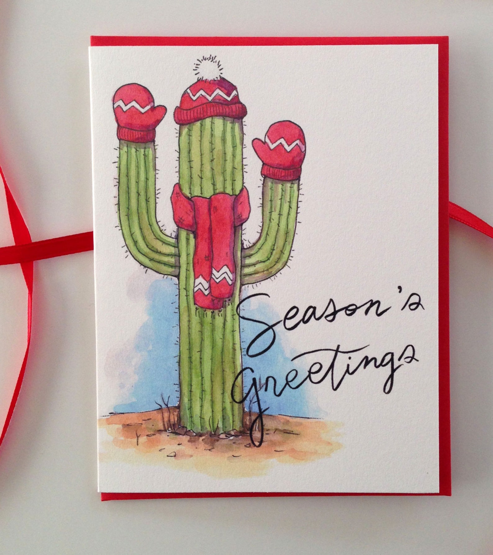 Season's Greetings Christmas Cactus Card - Etsy