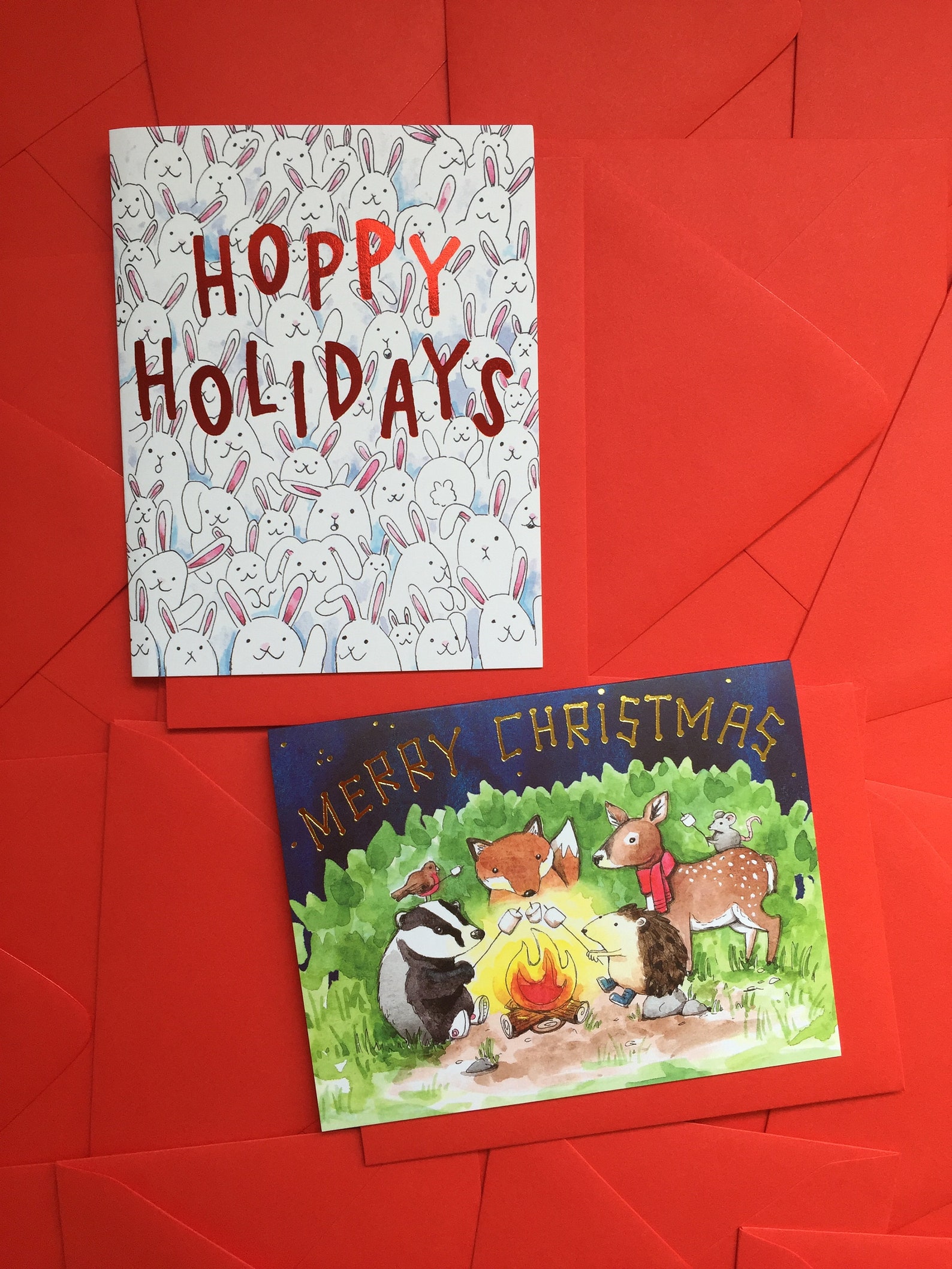 Hoppy Holidays Bunny Rabbit Happy Holidays Red Foil Card - Etsy