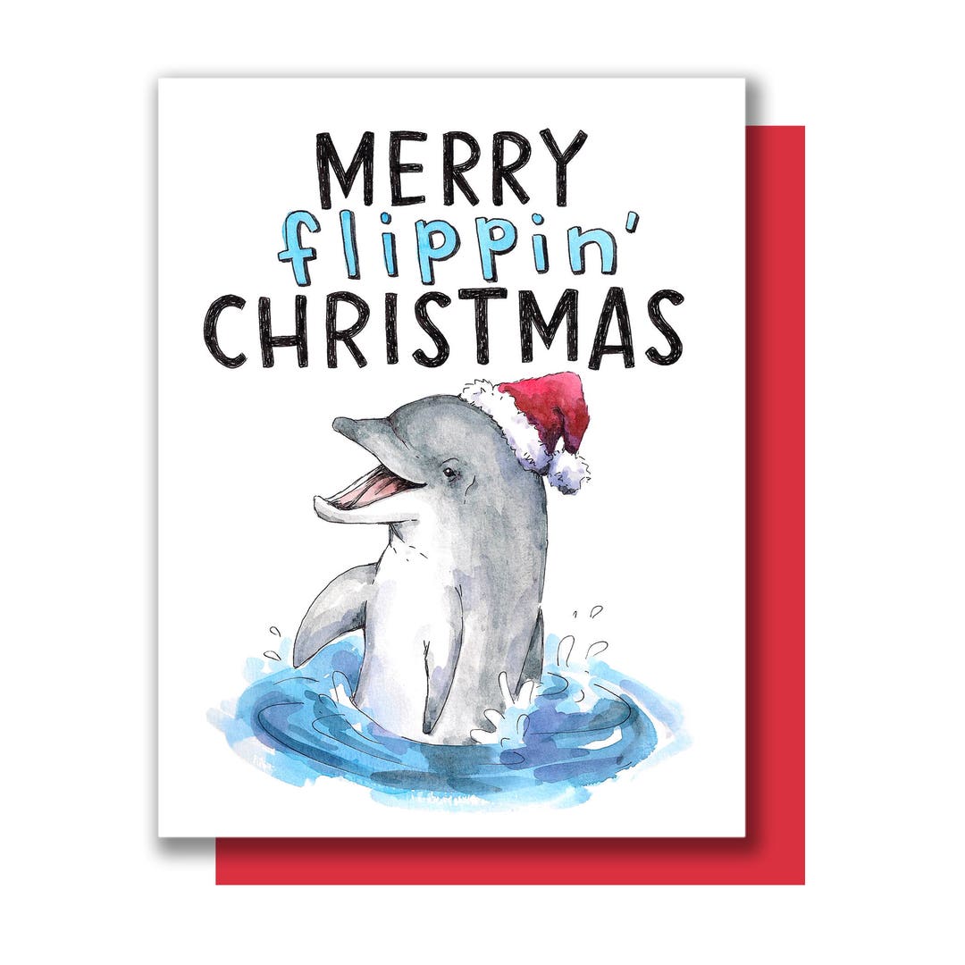 Merry Flippin' Christmas Dolphin Flipper Holiday Christmas Card - Etsy