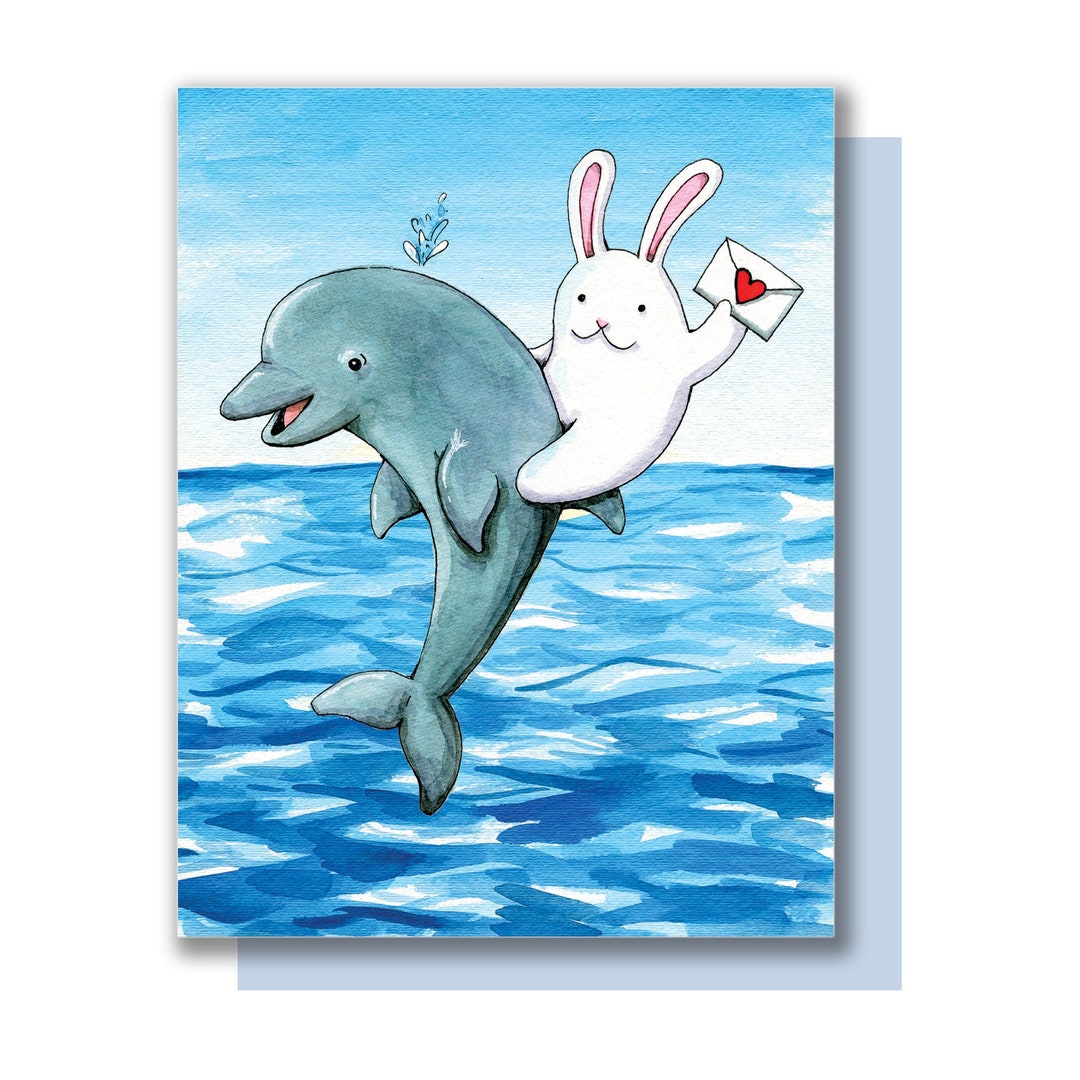 Blank Note Bunny Dolphin Greeting Card - Etsy