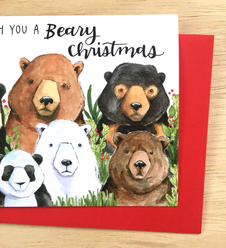 Te Deseamos Una Tarjeta Beary Christmas Cute Bears Merry Etsy España